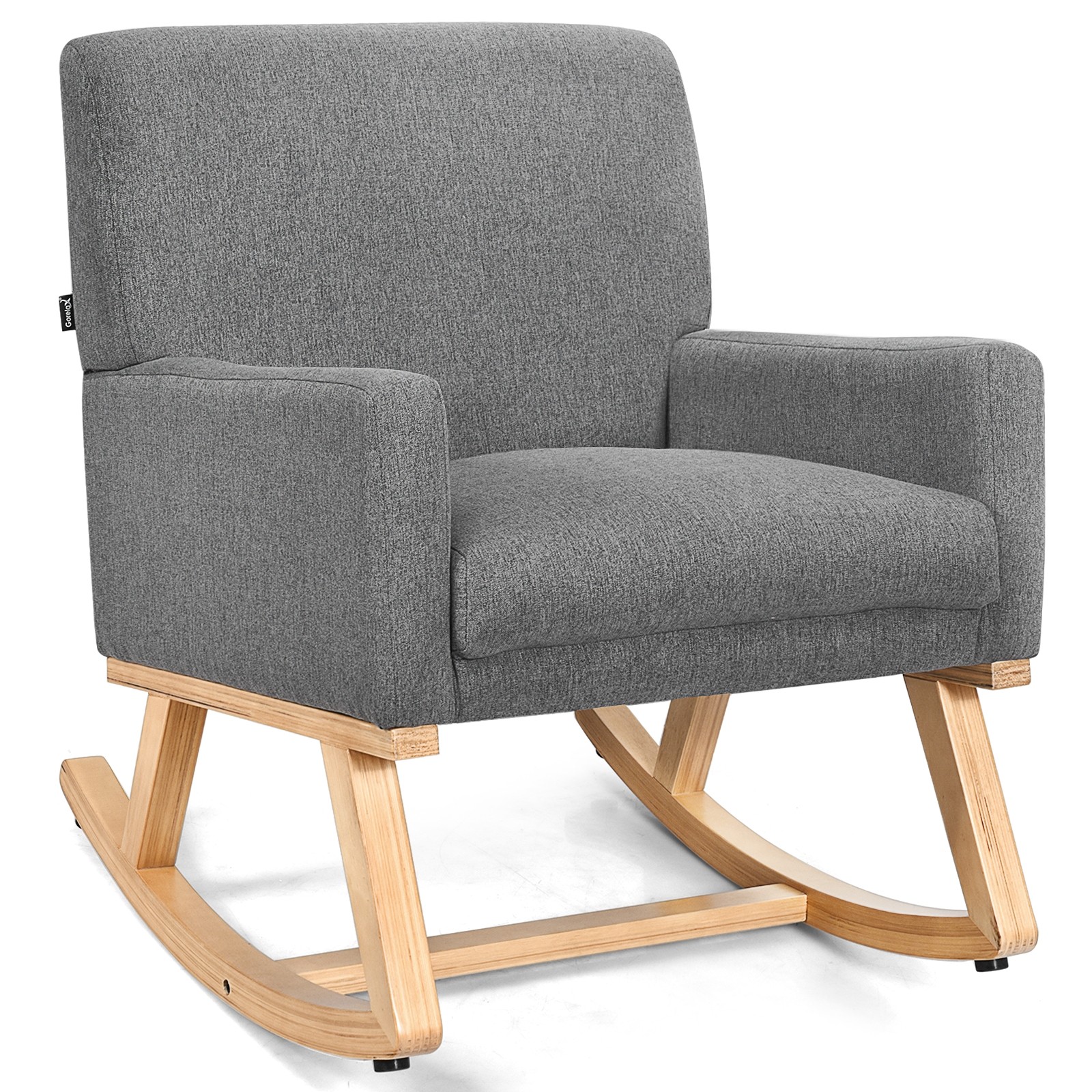 Rocking Chair Upholstered Armchair with Lumbar Support - Costway