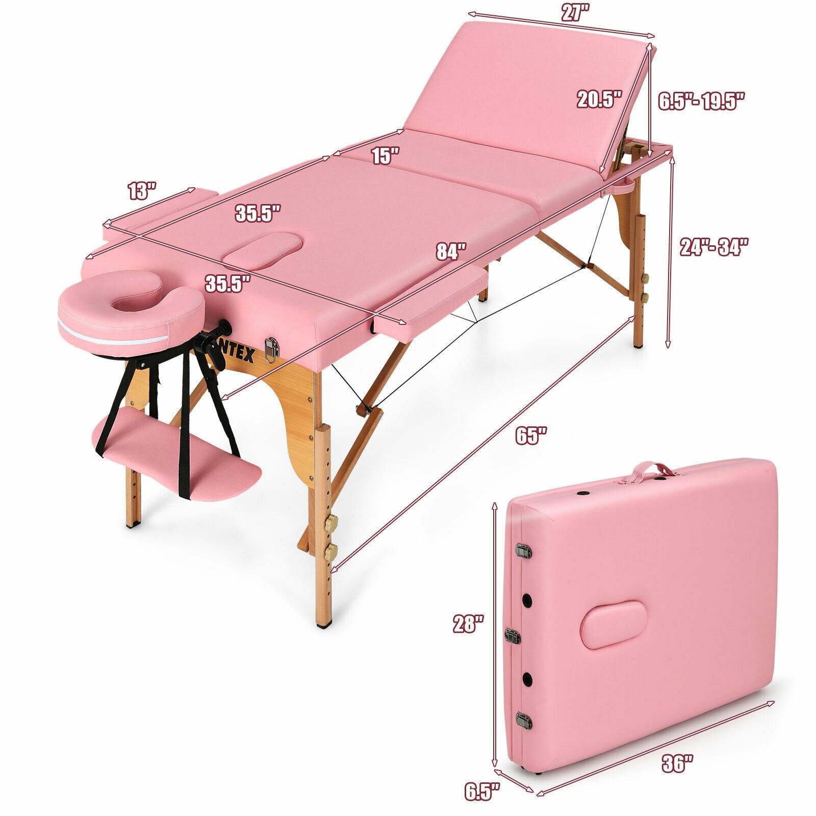 3 Fold 84" L Portable Adjustable Massage Table with Carry Case - Costway