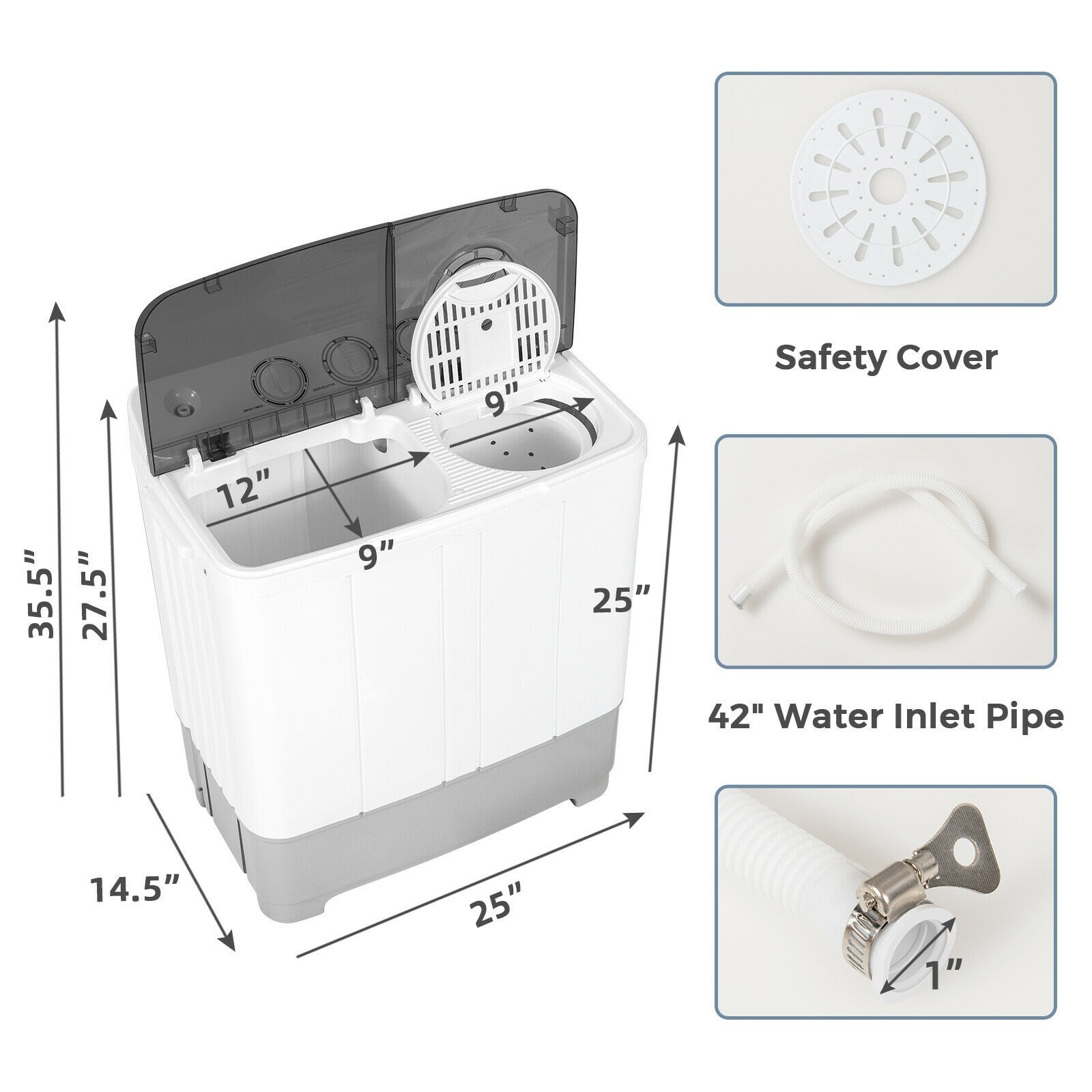 2-in-1 Portable 22lbs Capacity Washing Machine with Timer Control - Costway