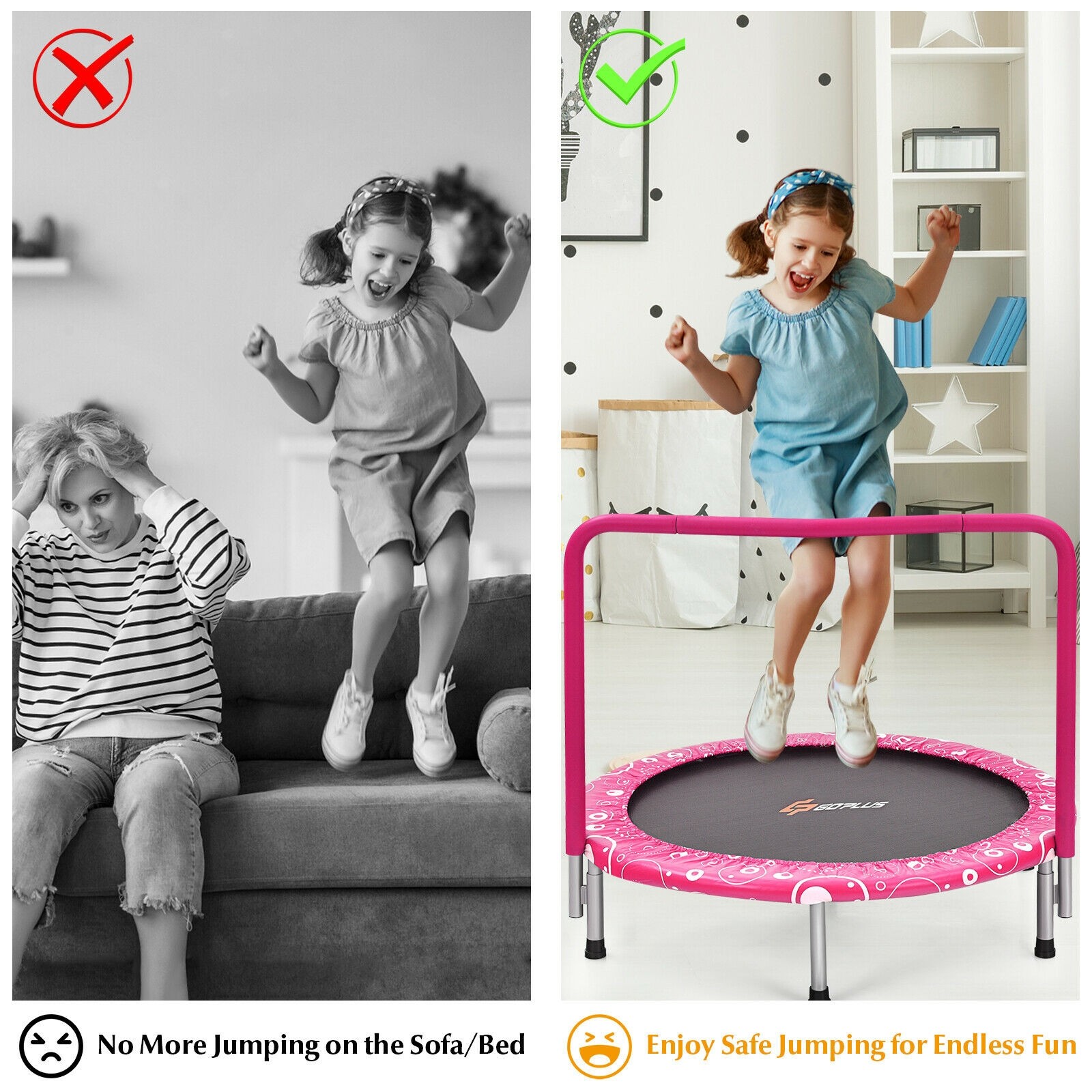 36 Inch Kids Trampoline Mini Rebounder with Full Covered Handrail - Costway