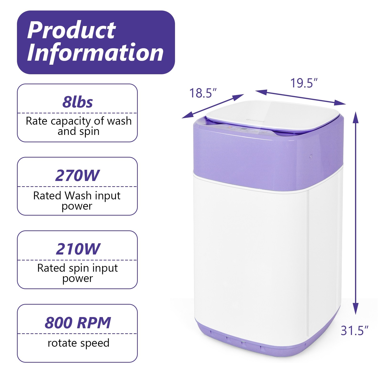 8lbs Portable Fully Automatic Washing Machine with Drain Pump - Costway