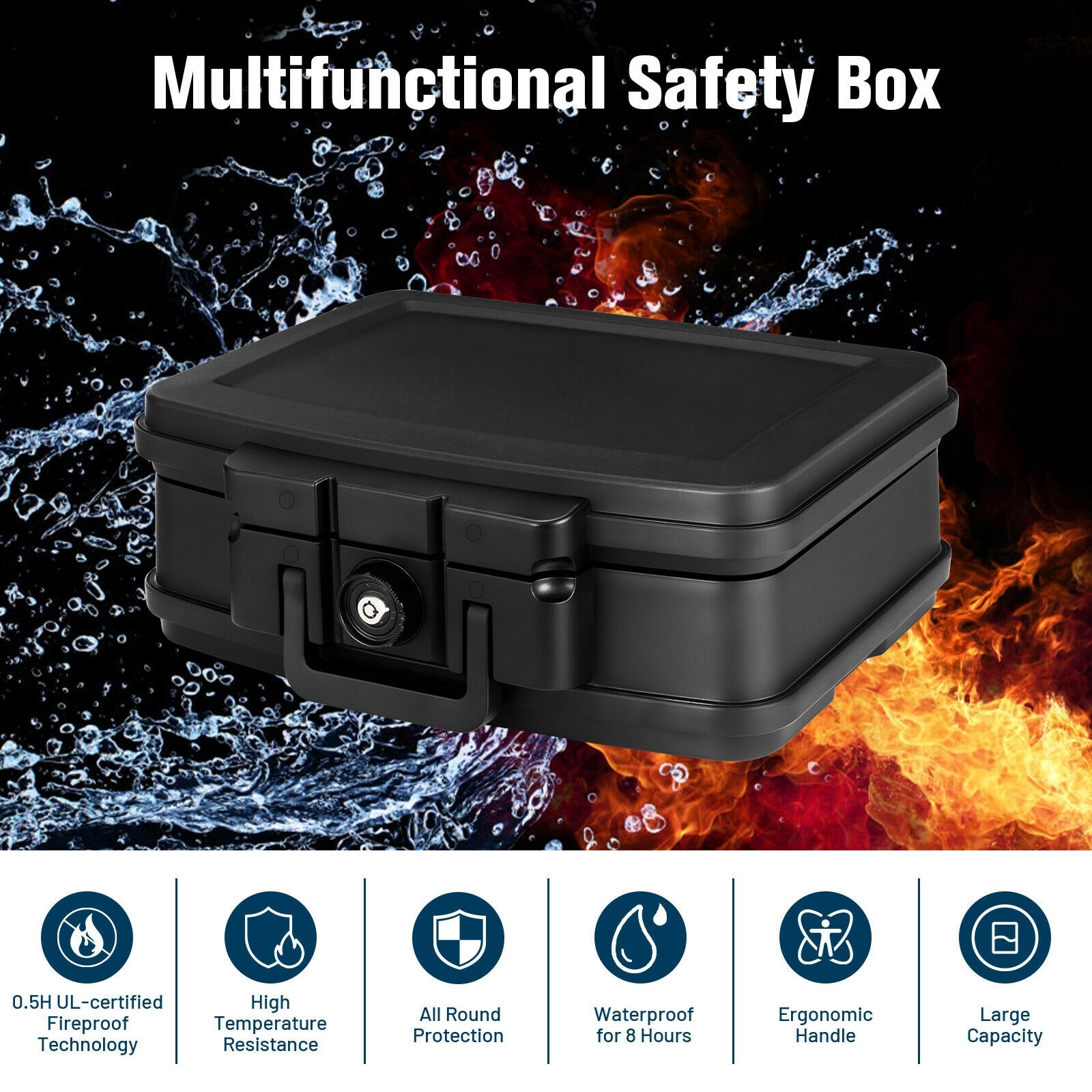 Fireproof Waterproof 30 Minute Safe Box with Lock and Handle - Costway