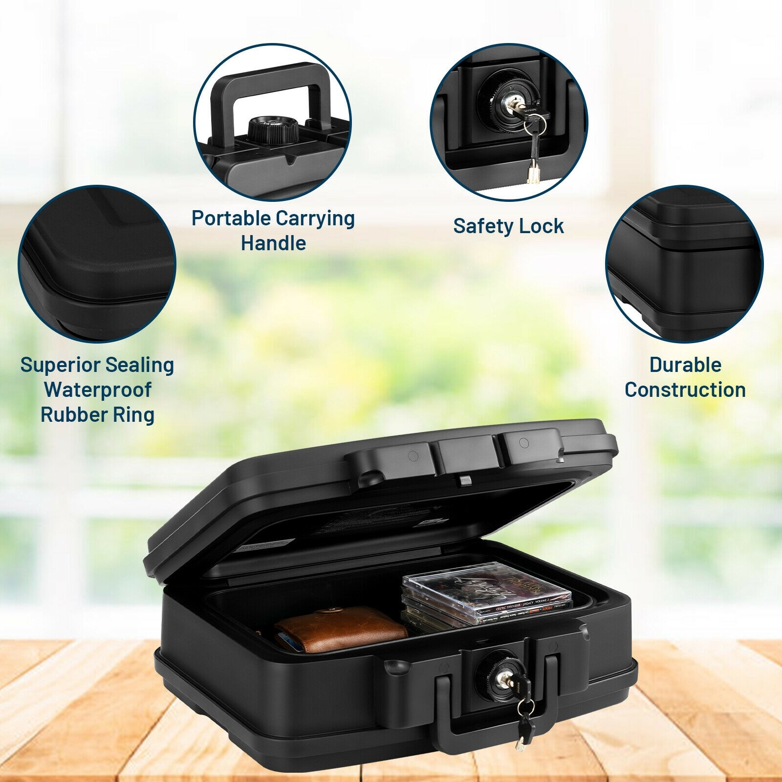 Fireproof Waterproof 30 Minute Safe Box with Lock and Handle - Costway